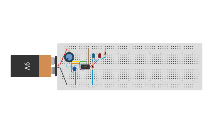 Circuit design INTERMITENCIA DE LUCES CON NE555 | Tinkercad