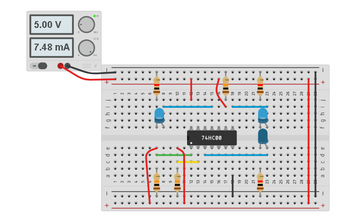 Circuit design circuito 74hc00 - Tinkercad
