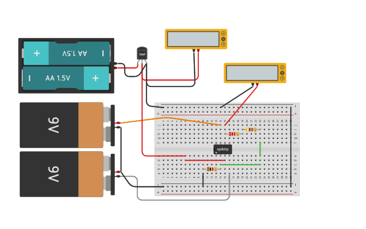 Circuit design TMP opAmp - Tinkercad