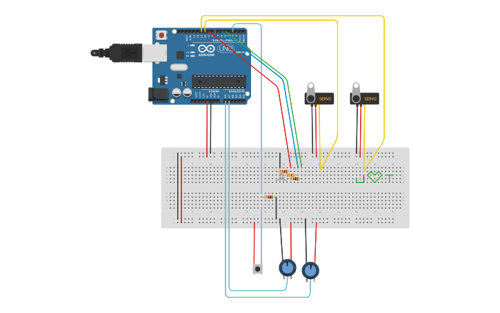 Circuit design Joystick Controlled Pan/Tilt - Multimode - Tinkercad