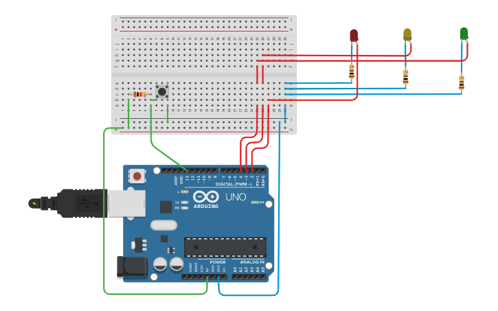Circuit design Semaforo pullUp | Tinkercad