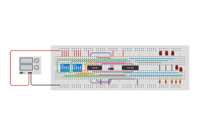 Circuit design 4 BIT BINARY ADDER/SUBTRACTOR - Tinkercad Circuit design 4 BIT BINARY ADDER/SUBTRACTOR - Tinkercad