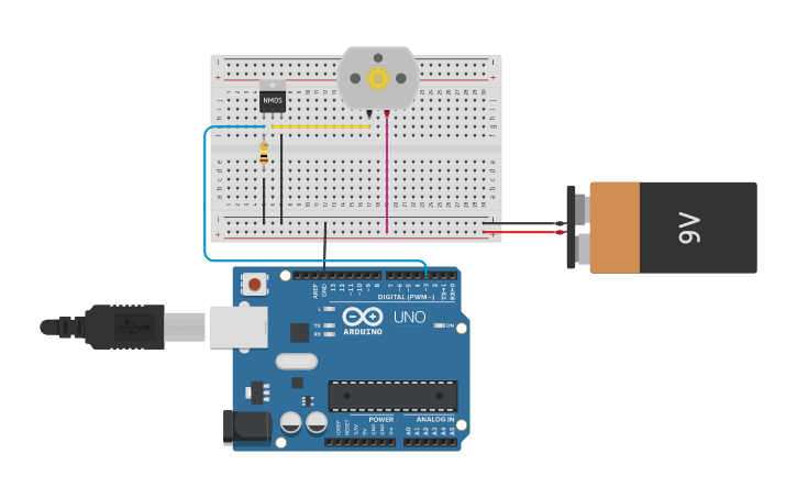 Circuit design CIT9ST PETA 3.4 - DC Motor Control (2N7000) - Tinkercad