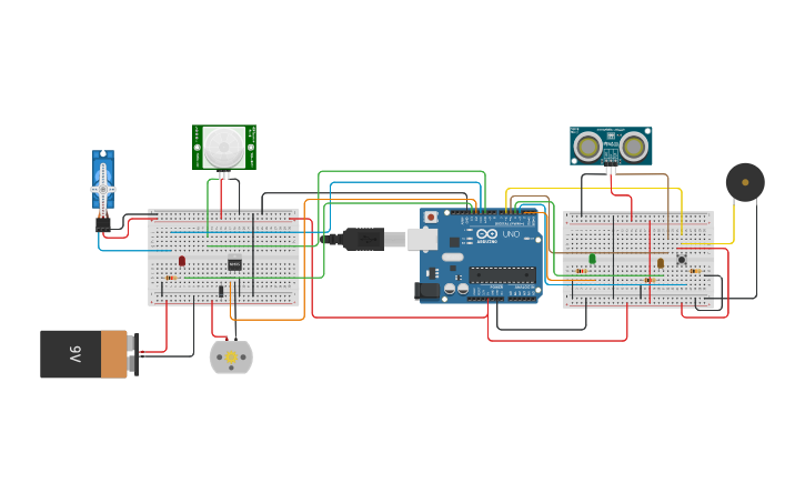 Circuit design Intruder Detection System - Tinkercad