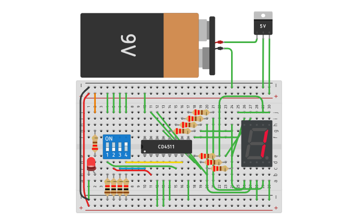Circuit design decodificador BCD a 7 segmentos - Tinkercad