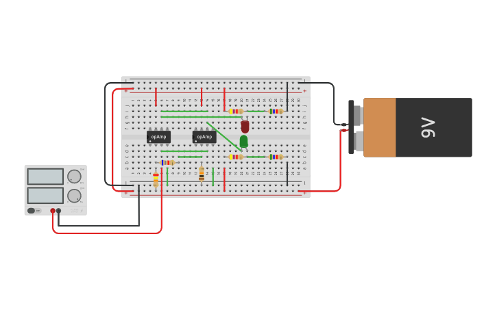 Circuit design window comparator - Tinkercad
