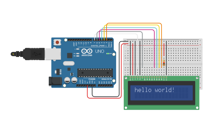 Circuit design Basic LCD (Hello World) - Tinkercad