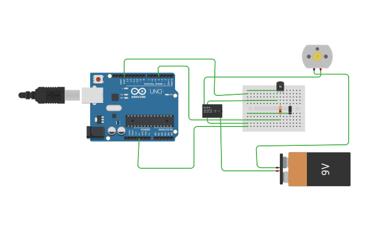 Circuit design Relay Motor DC - Tinkercad