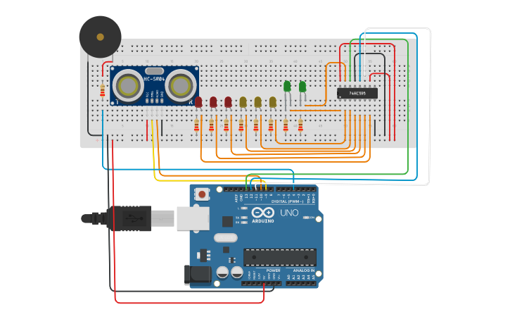 Circuit design 3) Ultrasonic Sensor - Tinkercad