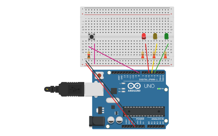 Circuit design Semaforo con arduino - Tinkercad