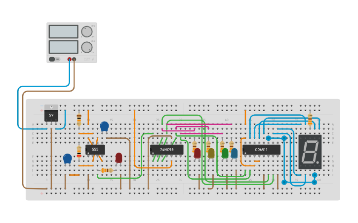 Circuit design 7B_Decade Counter 7493 - Tinkercad