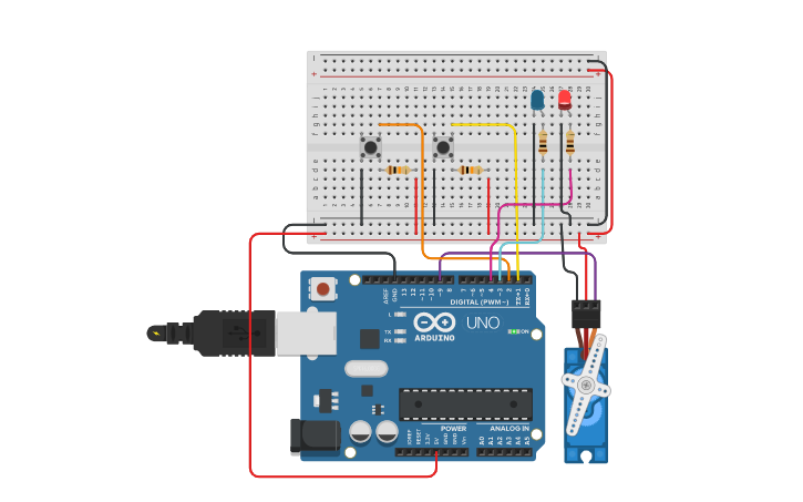 Circuit design Servo switch - Tinkercad