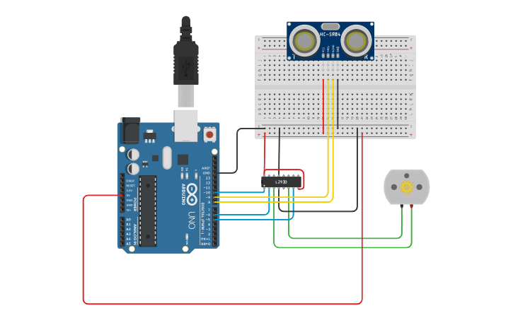Circuit design DC_Motor(Cảm biến siêu âm) - Tinkercad