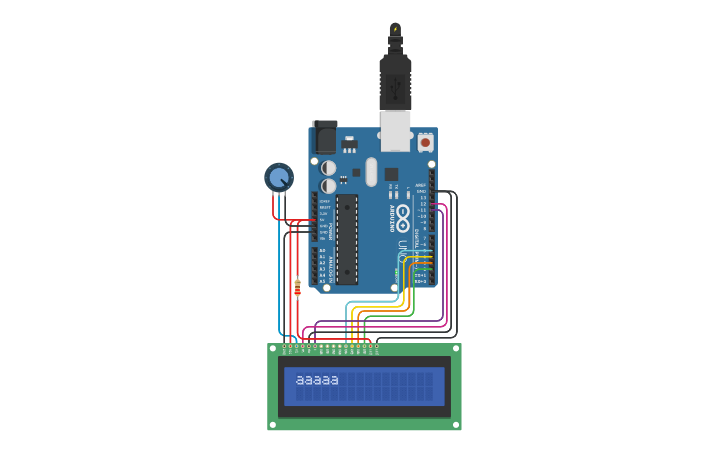 Circuit design CODE = LCD SETCURSOR - Tinkercad