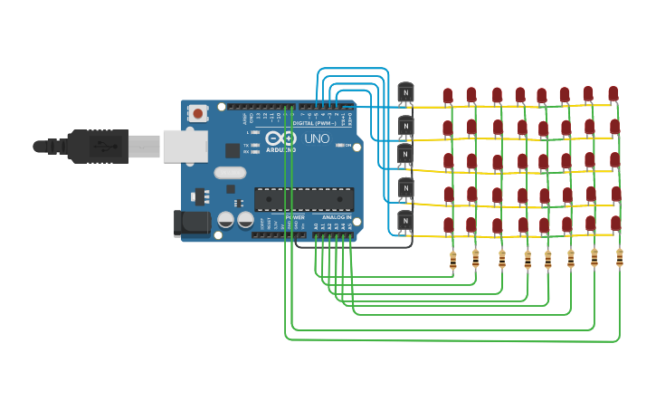 Circuit design 5x5 LED Matrix - Tinkercad