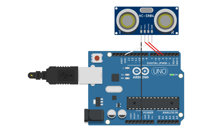 Circuit design 4pin ultrasonic sensor - Tinkercad