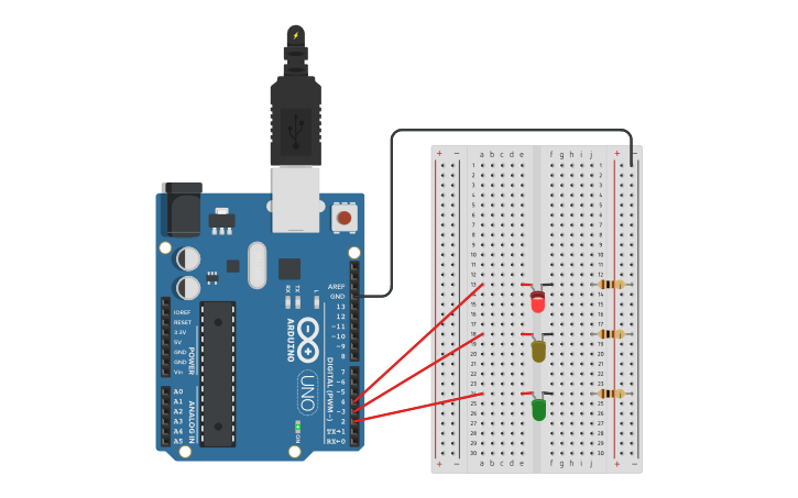 Circuit design Traffic Light - Tinkercad