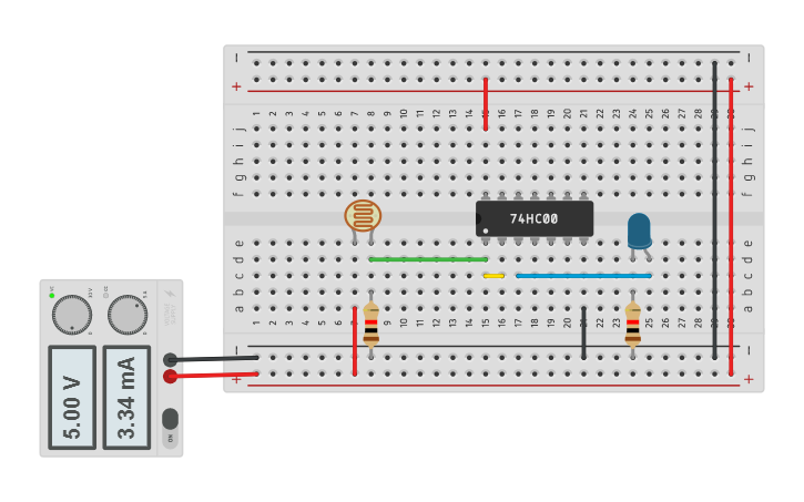 Circuit design Dark detector (or) LED flasher | Tinkercad