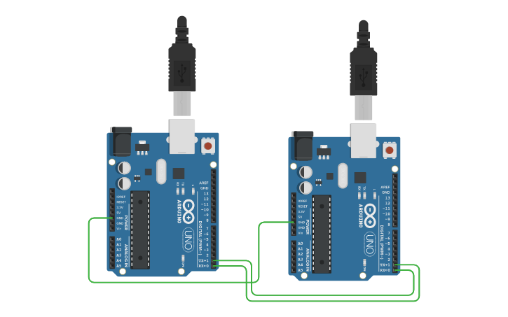 Circuit design Comunicazione tra due arduino | Tinkercad