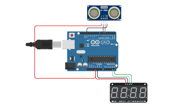 Circuit design Distance scanner with numbers - Tinkercad
