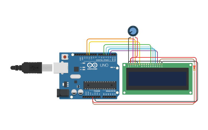 Circuit Design Arduino Lcd 16x2 Tinkercad