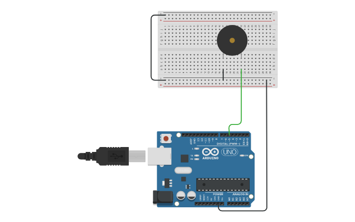 Circuit design Active buzzer - Tinkercad