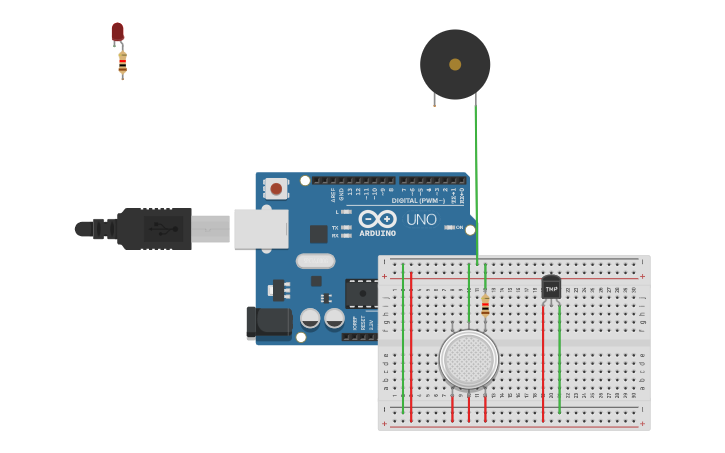 Circuit design fire alarm system - Tinkercad