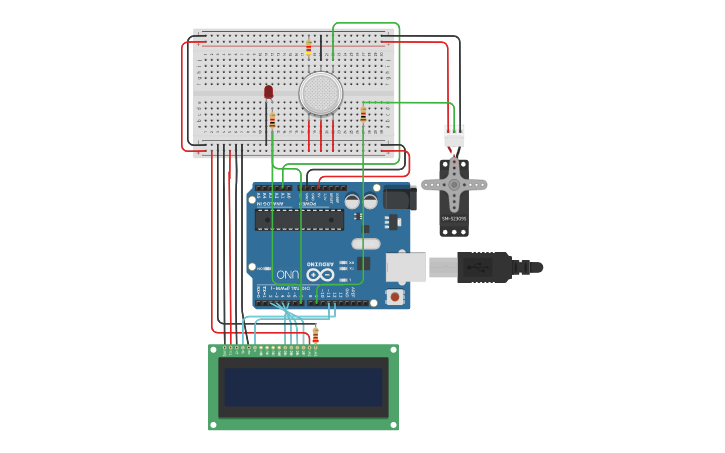 Circuit design gas sensor with lcd and servo-motor - Tinkercad