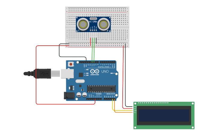 Circuit design measuring the distance - Tinkercad