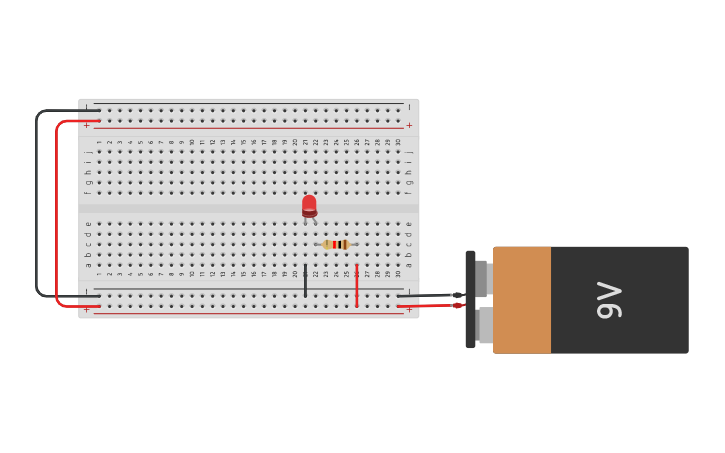 Circuit design LED/Resistor Circuit Using Breadboard - Tinkercad