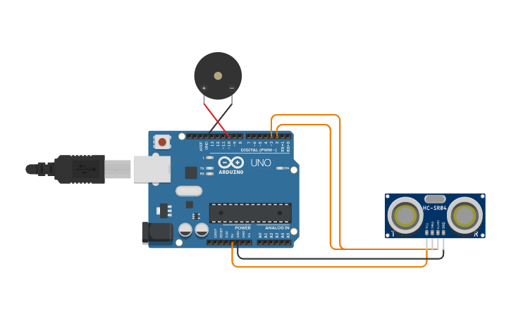 Circuit design Using Ultrasonic Sensor with Arduino - Tinkercad