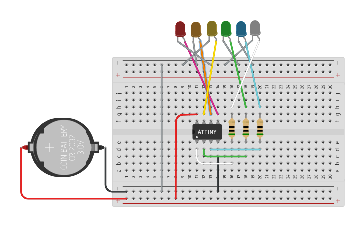 Circuit design ATtiny13 Loop Blink - Tinkercad