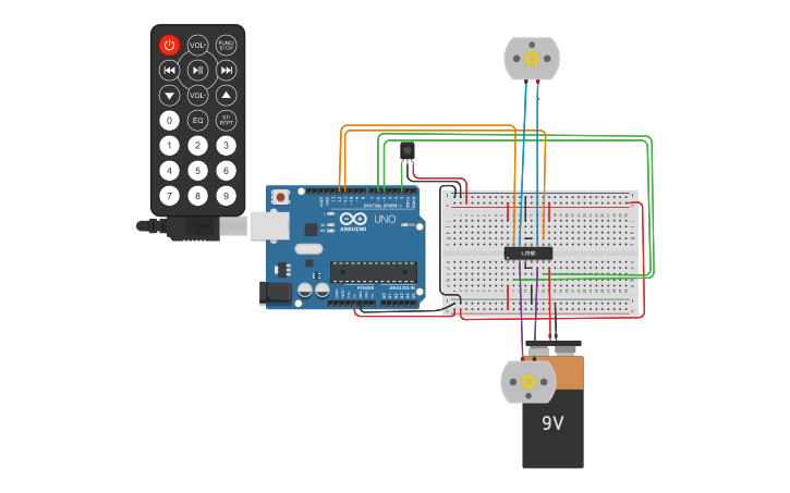 Circuit design IR control 2 dc motor - Tinkercad
