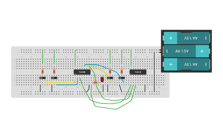 Circuit design 4CD puerta AND y OR ci 7408 y 7432 - Tinkercad