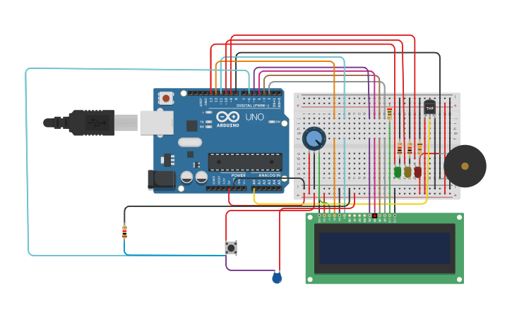 Circuit design Temperature Alert System - Tinkercad
