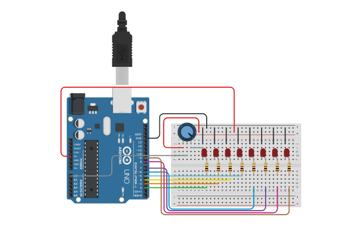 Circuit design LED Chaser with Arduino - Tinkercad Circuit design LED Chaser with Arduino - Tinkercad