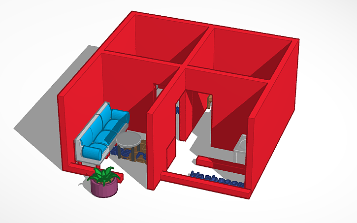 3D design Interiors of 1BHK | Tinkercad