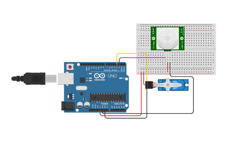 Circuit Design Pir Servo Tinkercad