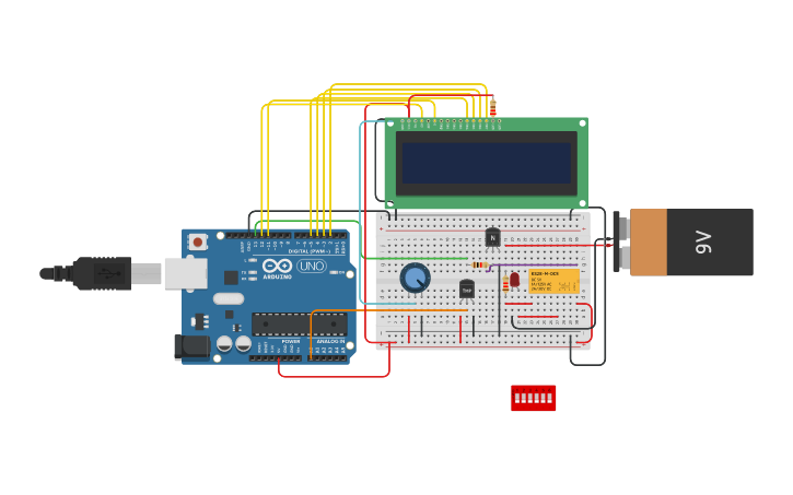 Circuit design TMP , Rele e LCD - Tinkercad