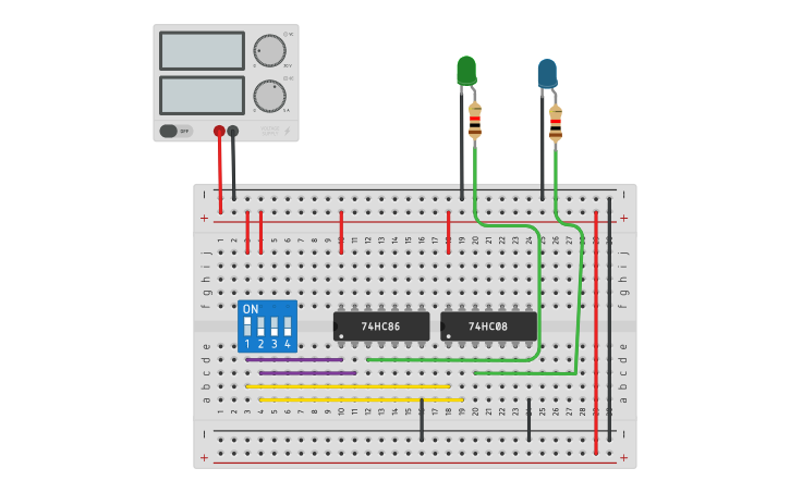 Circuit design half header- using basic gates - Tinkercad