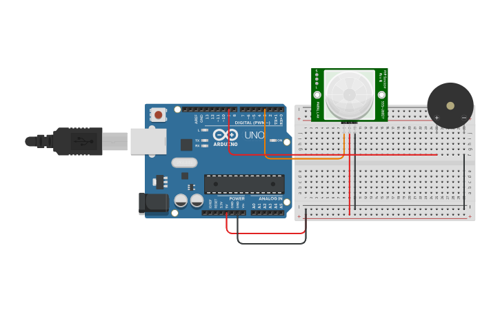 Circuit design Sensor PIR-BUZZER - Tinkercad