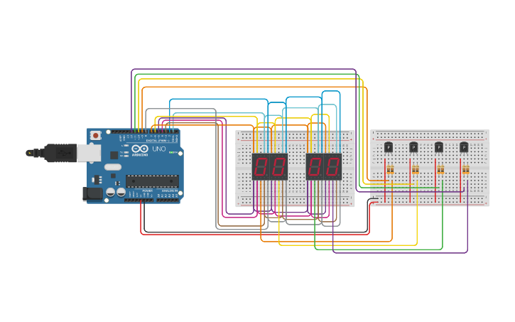Circuit design 4 digit 7 segment - Tinkercad