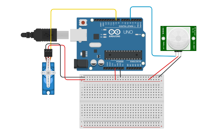Circuit design Servo motor with IR Sensor. - Tinkercad