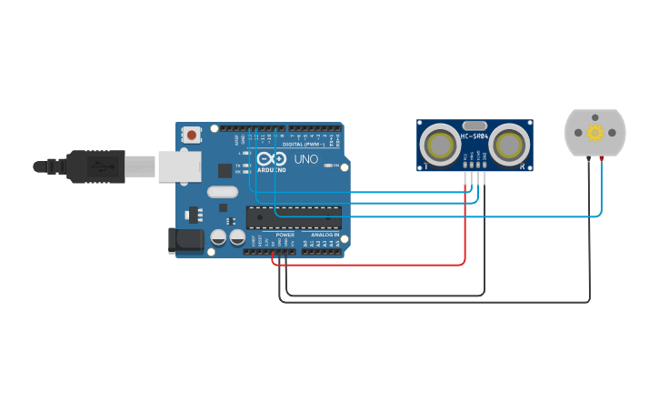 Circuit design Arduino Ultrasonic Sensor Motor Control - Tinkercad