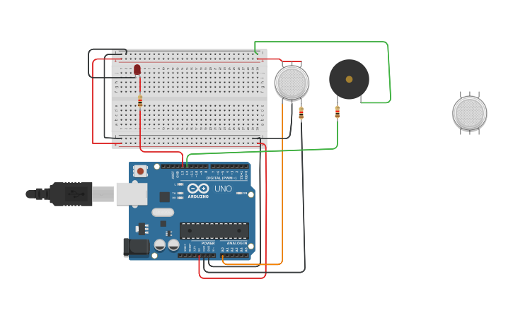 Circuit design GAS Sensor Interfacing - Tinkercad