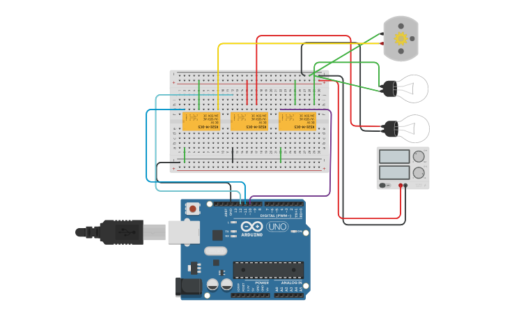 Circuit design Copy of Relé DPDT 16 | Tinkercad