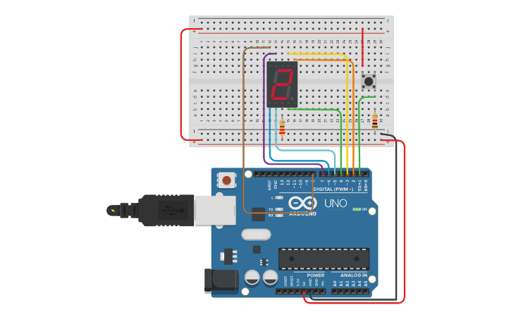 Circuit design Copy of Copy of Arduino with seven segment - Tinkercad