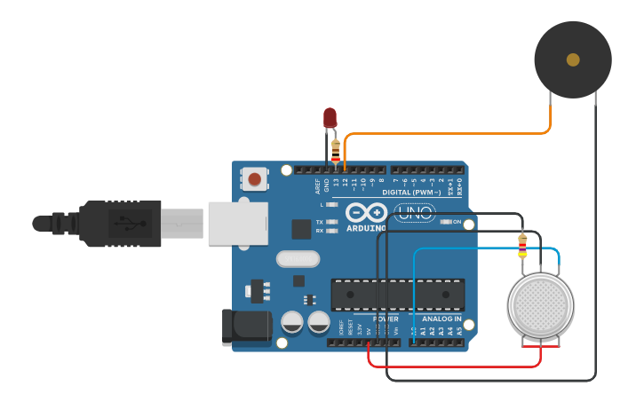 Circuit design Alarme de Gás com Buzzer | Tinkercad