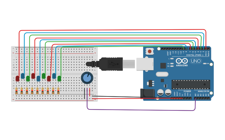 Circuit Design Potenciometro Con Varias Luces Tinkercad