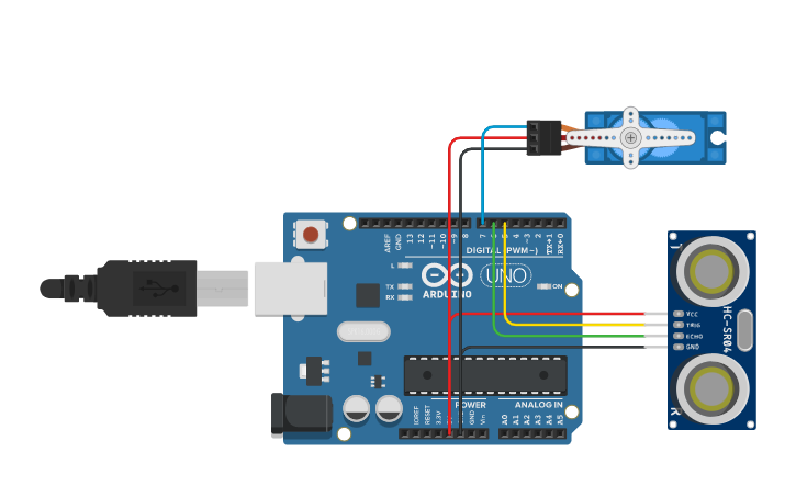 Circuit design Ultrasonic Servo | Tinkercad